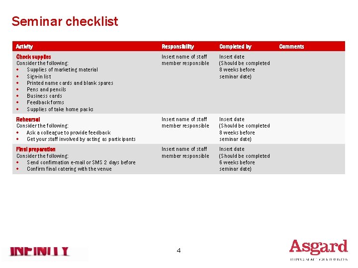 Running an effective client seminar Use this checklist