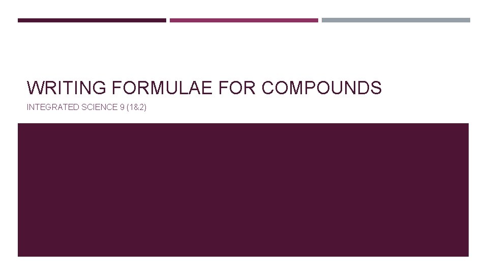 WRITING FORMULAE FOR COMPOUNDS INTEGRATED SCIENCE 9 12