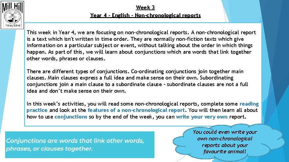 Week 3 Year 4 English Nonchronological reports This