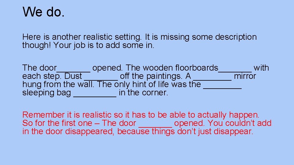 Writers WC 15620 Lesson 4 Realistic settings What