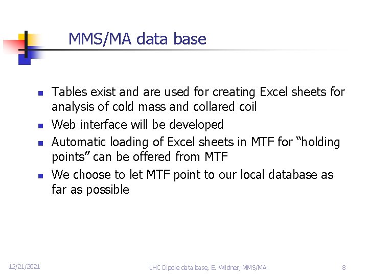 First Thoughts on a data base for the