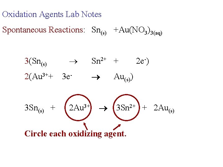Electrochemistry Lesson 2 Strength of Oxidizing Agent Lab