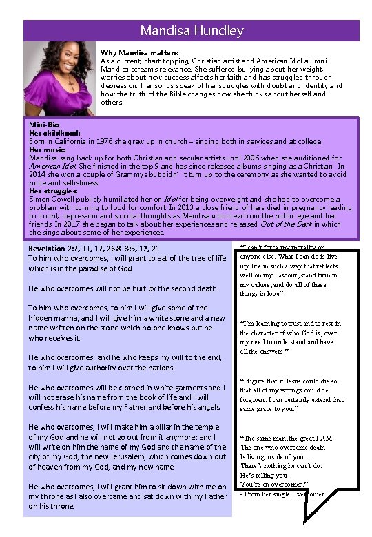 Mandisa Hundley Why Mandisa matters As a current