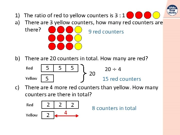 1 The ratio of red to yellow counters