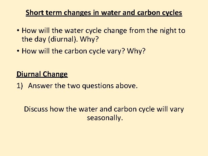 Water Carbon Cycle Changes Over Time Short term