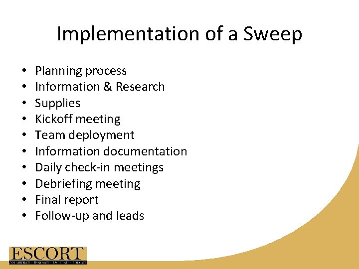 Implementing a Successful Recruitment Sweep October 1 2019