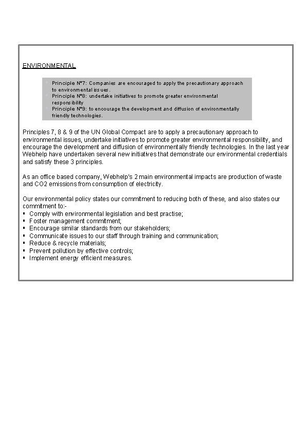 COP reporting requirement 2013 Webhelp UNGC Report July