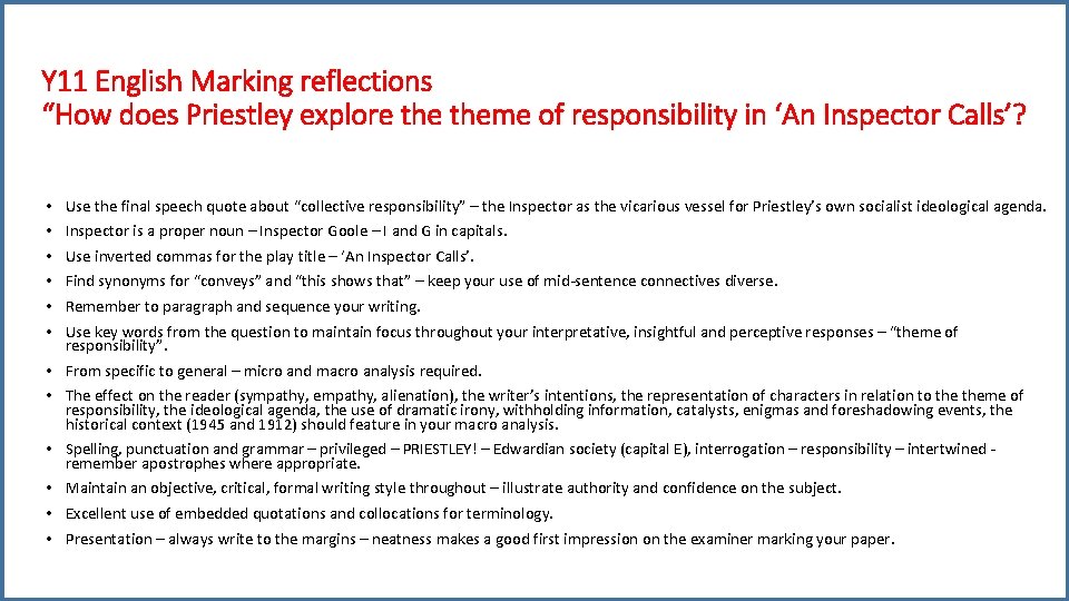 Y 11 English Marking reflections How does Priestley