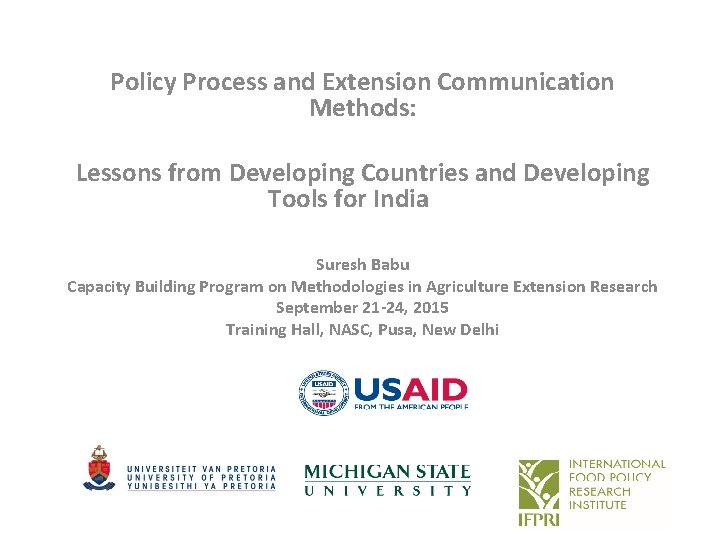 Policy Process and Extension Communication Methods Lessons from