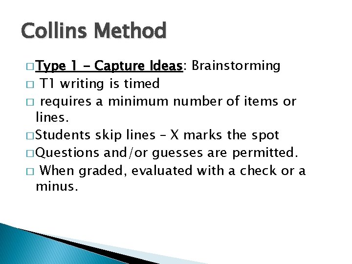 Collins Method Type 1 Capture Ideas Brainstorming T