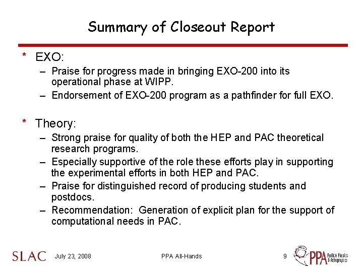 PPA AllHands Debrief from the SLAC Program Review