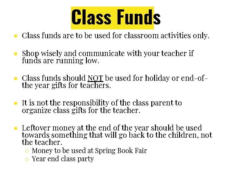 Hillside School Class Parent Meeting 2019 2020 School