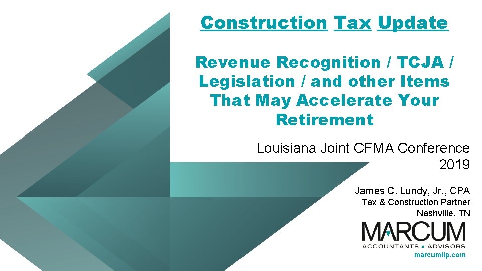 Construction Tax Update Revenue Recognition TCJA Legislation and