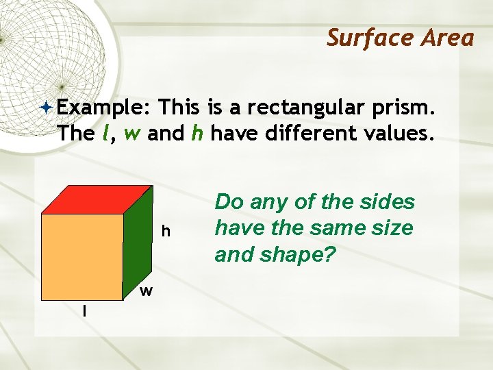 Geometry Surface Area of Rectangular Prisms Surface Area