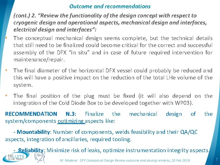 DFX Conceptual Design Review Outcome and Recommendations from