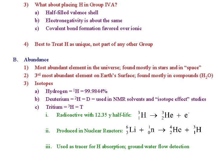 Ch 8 Main Group Elements I General Trends