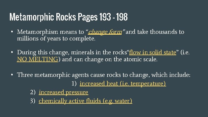 Unit 3 Rock Types Metamorphic Rocks Basic Rock
