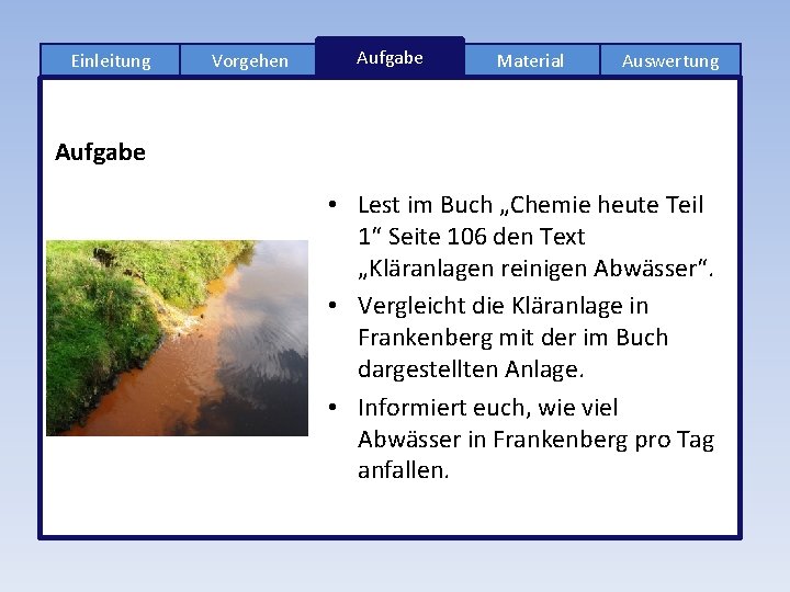 Einleitung Vorgehen Aufgabe Material Webquest Chemie Wasser Gruppe