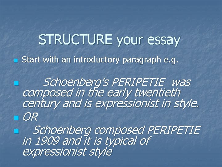 SCHOENBERG PERIPETIE Area of Study 2 How to