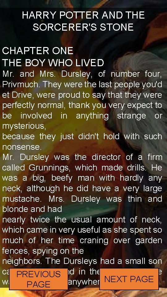 NEXT PAGE HARRY POTTER AND THE SORCERERS STONE