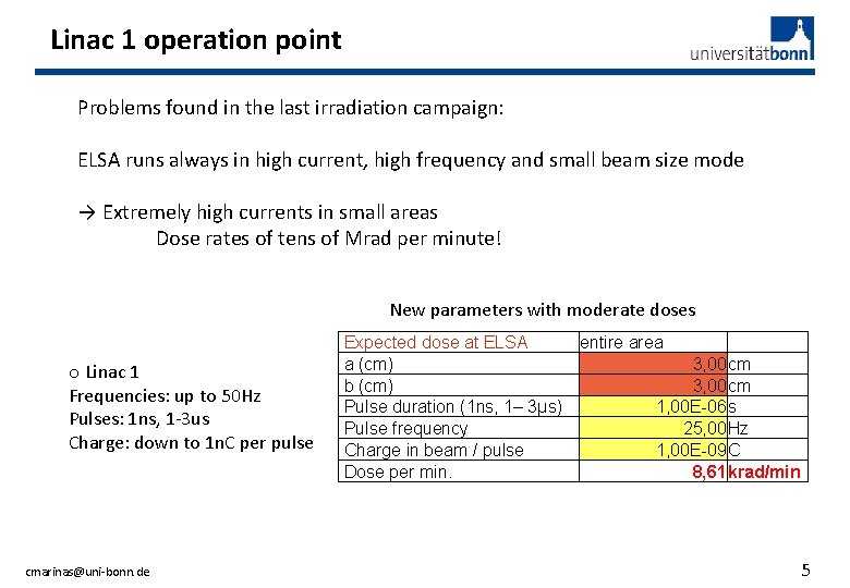 Status of the irradiation facility at ELSA Bonn