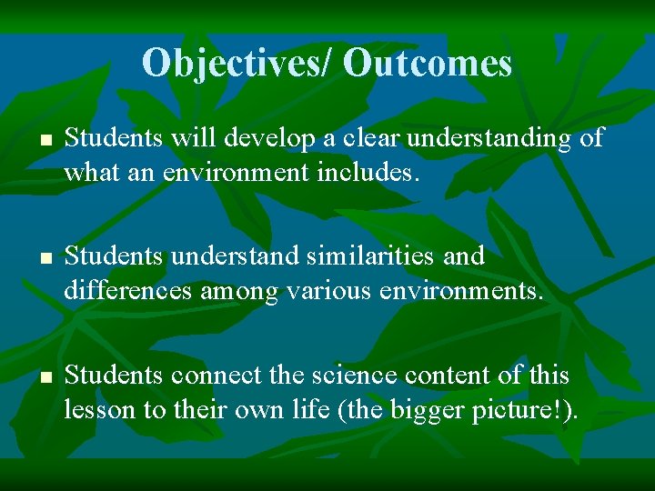 Learning About Our Environment Jessica Hohl Kelly Scheidemantel