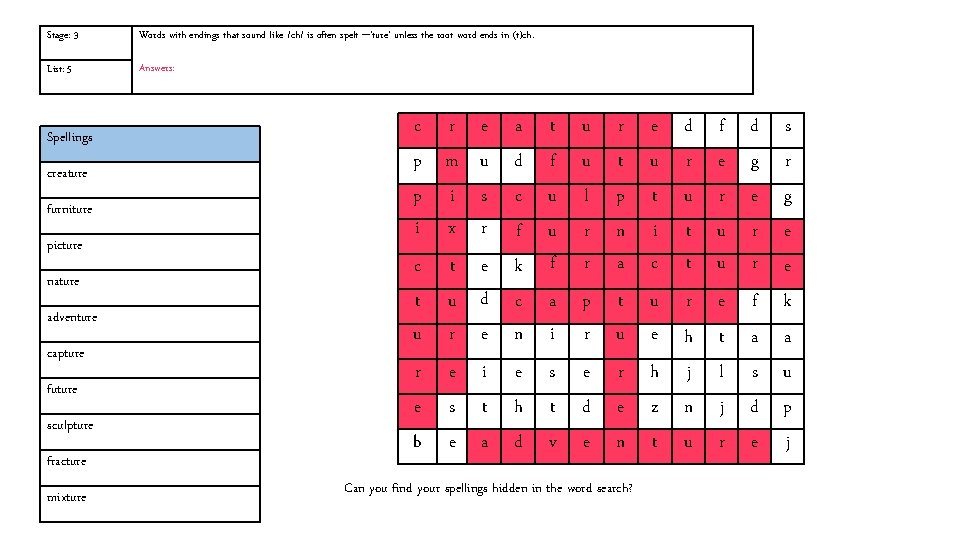 Stage 3 List 5 Spellings Words with endings