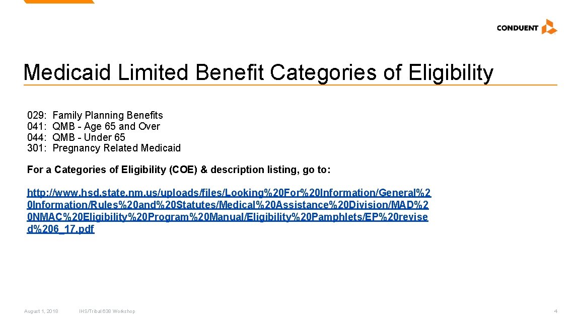 IHSTribal 638 Workshop New Mexico Medicaid Conduent Government