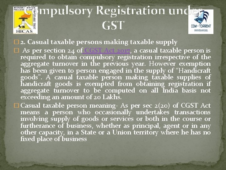 CHAPTER 2 REGISTRATION UNDER GST LAW PREPARED BY