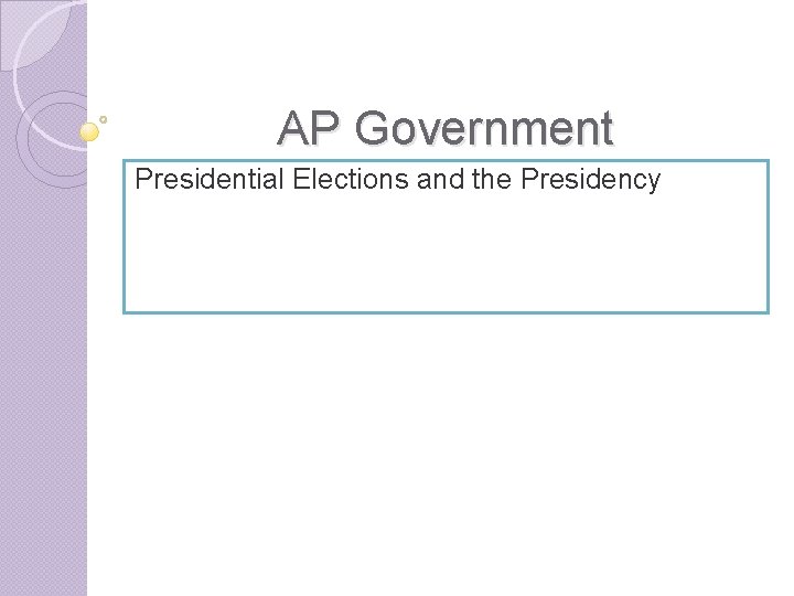AP Government Presidential Elections and the Presidency The