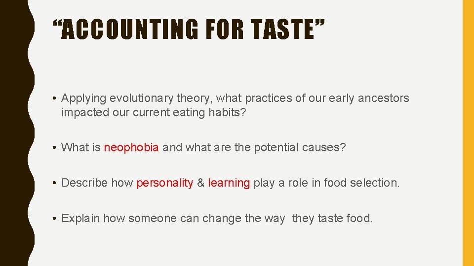 FOOD EATING INVENTORY 1 What is the one