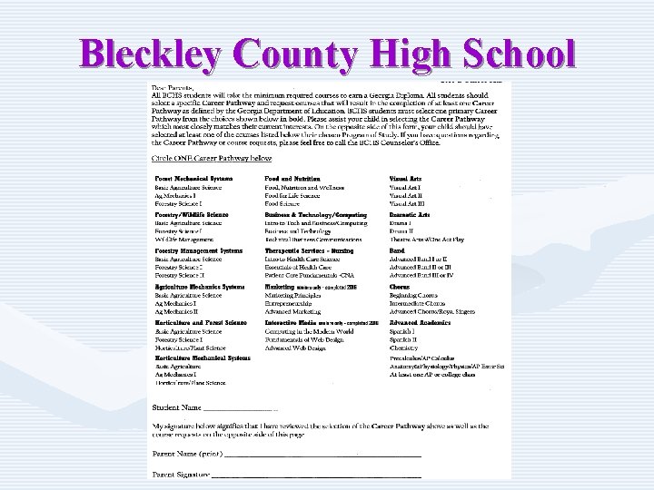 Bleckley County High School Rising Sophomore Parent Information