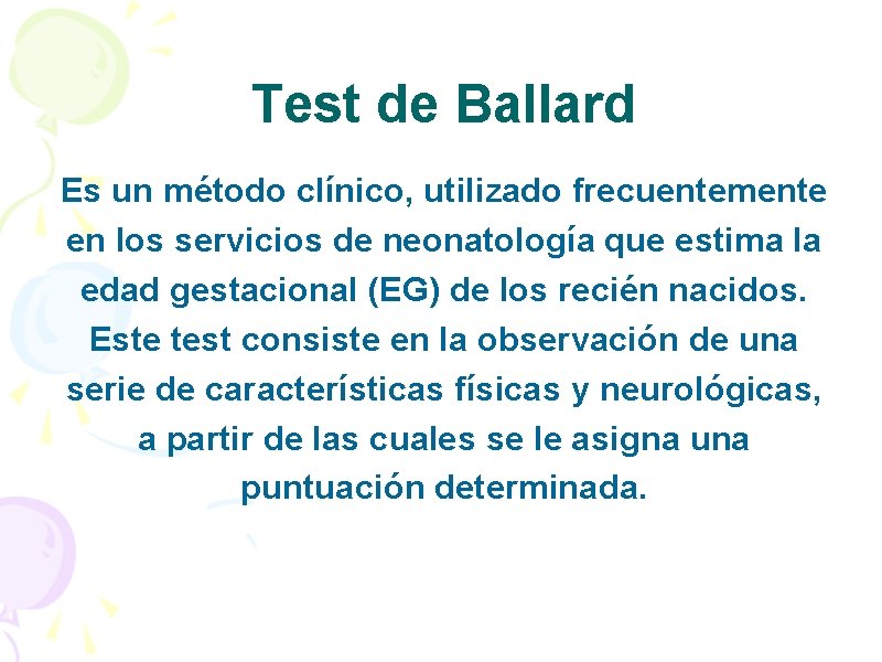 TABLAS Y TEST PARA EVALUAR AL RECIEN NACIDO