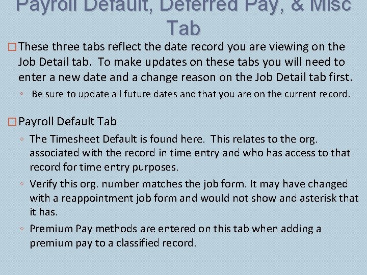 Business Center Payroll NBAJOBS Process Review Overview System