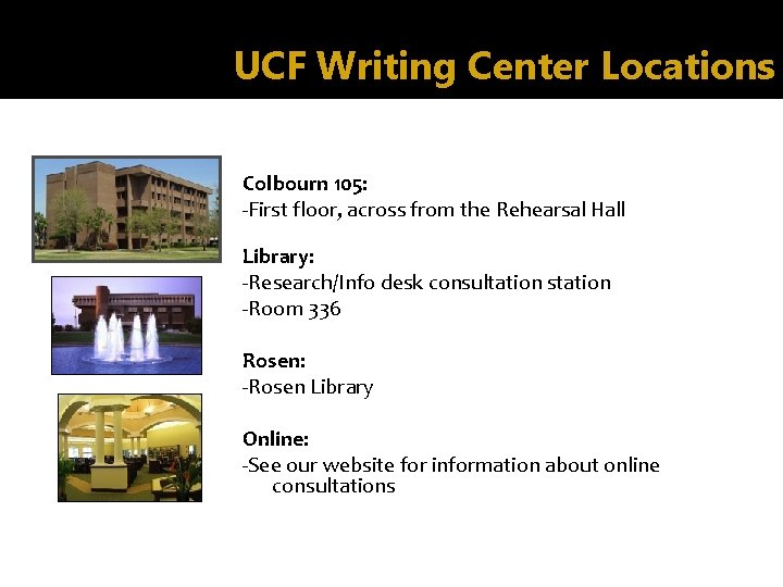 University Writing Center Colbourn Hall 105 407 823