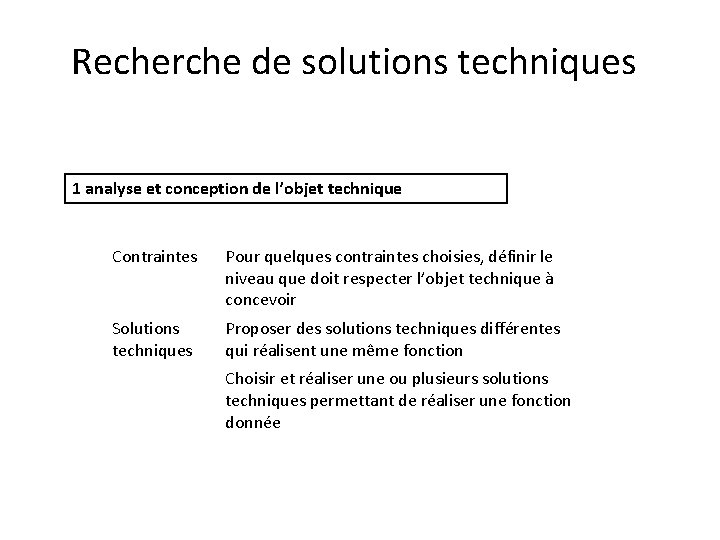 Recherche de solutions techniques 1 analyse et conception