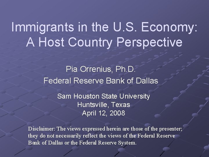 Immigrants in the U S Economy A Host