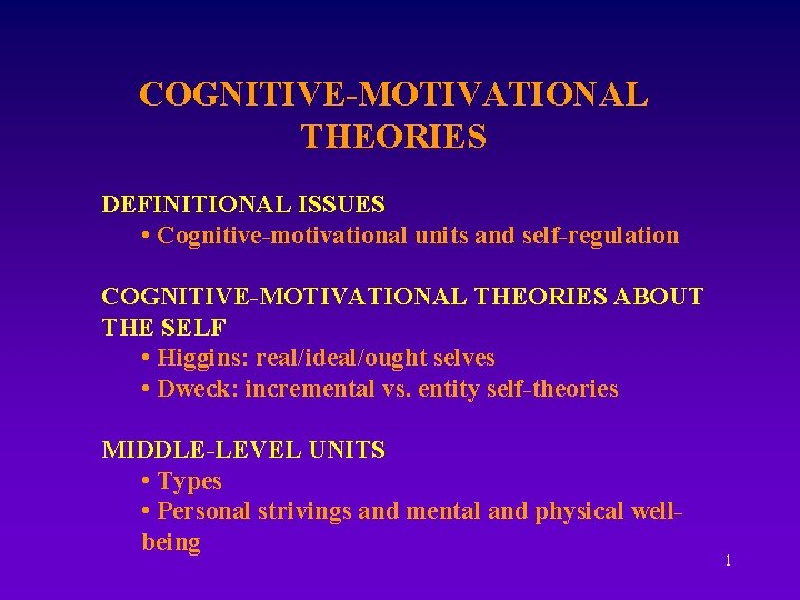 COGNITIVEMOTIVATIONAL THEORIES DEFINITIONAL ISSUES ...