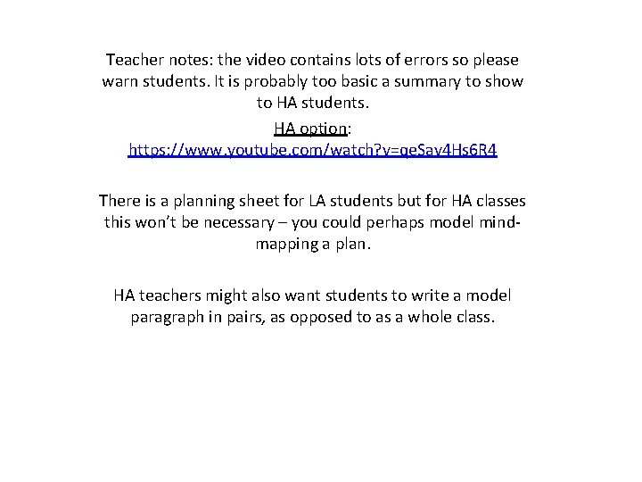 Teacher notes the video contains lots of errors