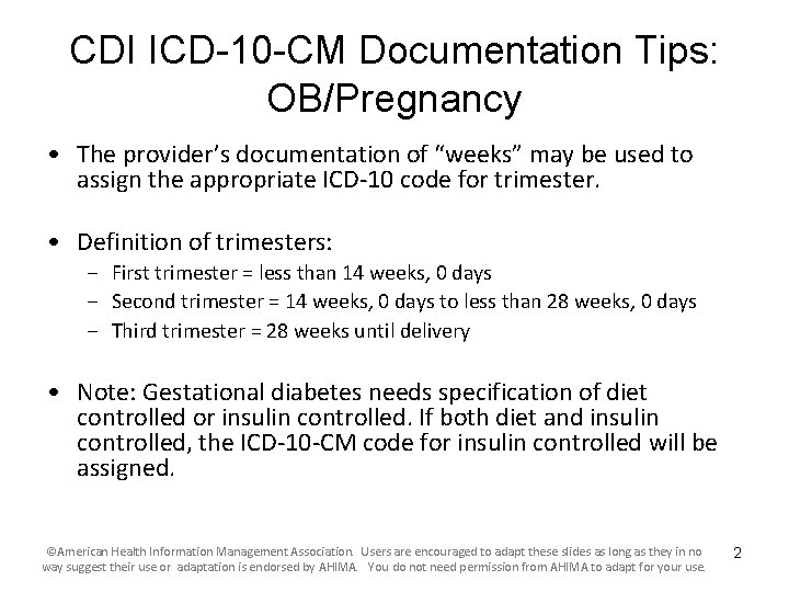 CDI ICD10 CM Documentation Tips OBPregnancy Documentation of