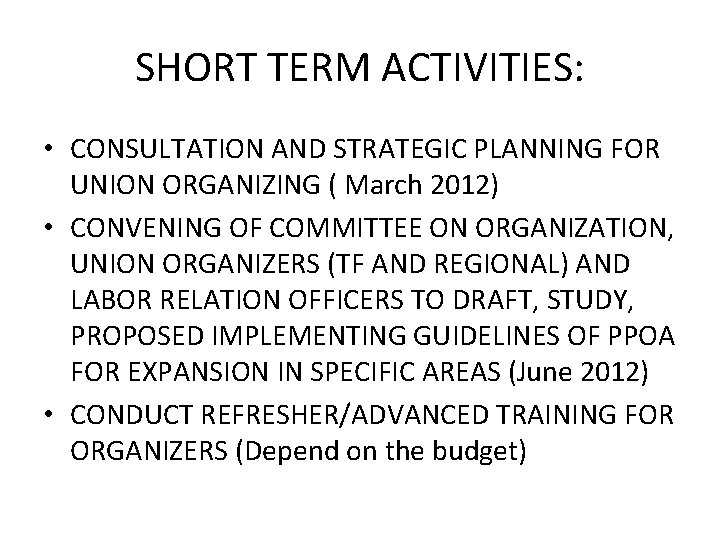 PHILIPPINES WORKPLAN 2012 2014 EXPANSION ON MEMBERSHIP PROBLEM