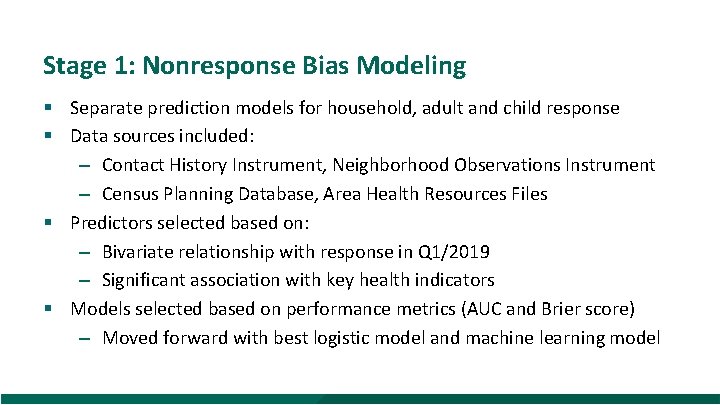 National Center for Health Statistics NONRESPONSE BIAS ANALYSES