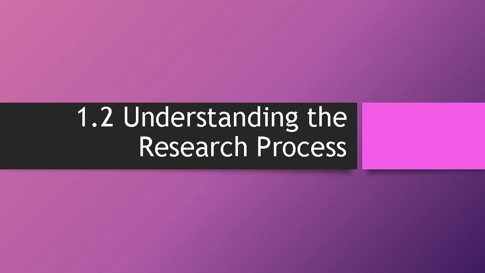 1 2 Understanding the Research Process Learning Goals