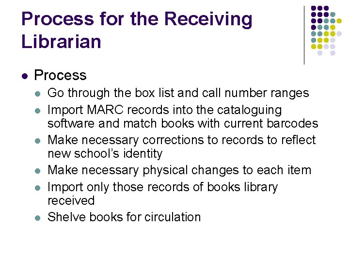 The Consolidation of a School Library Laura Alfaro