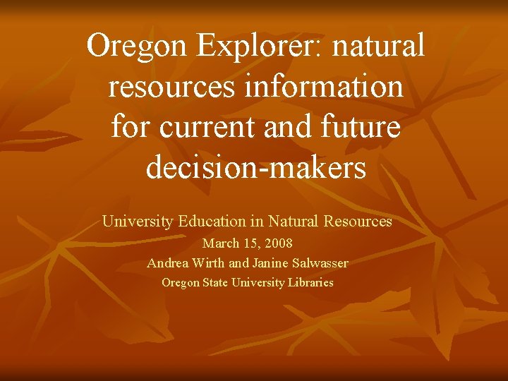 Oregon Explorer natural resources information for current and