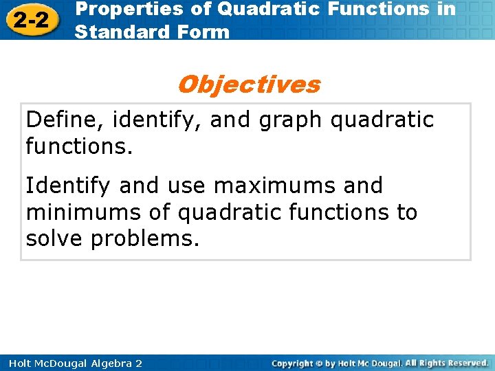 2 2 Properties of Quadratic Functions in Standard