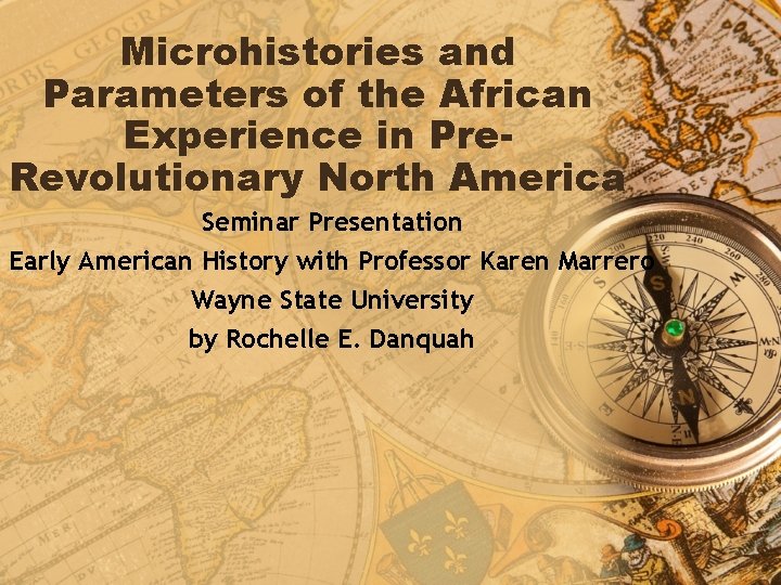 Microhistories and Parameters of the African Experience in