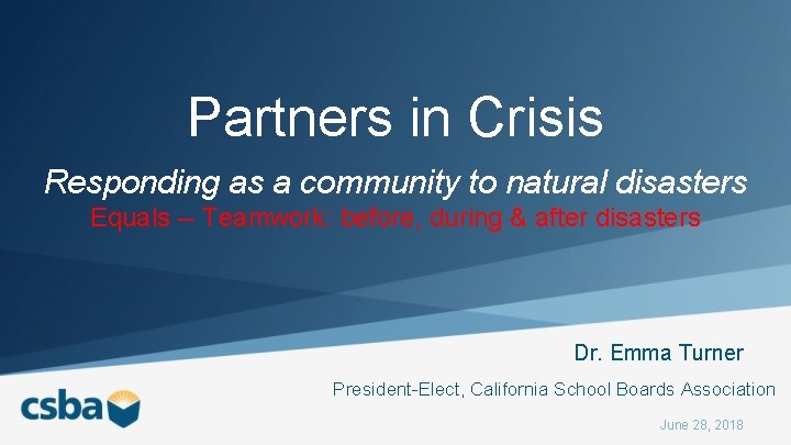 Partners in Crisis Responding as a community to