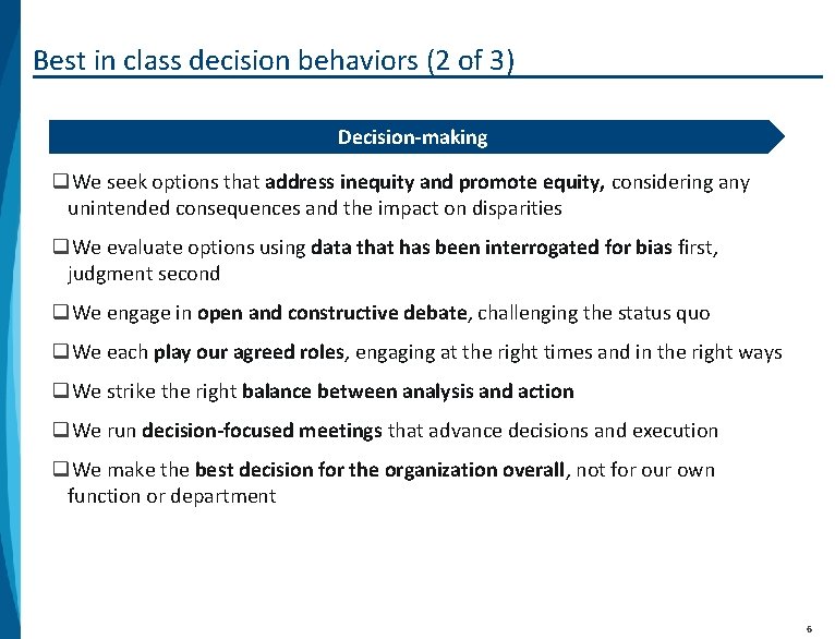 EFFECTIVE DECISION MAKING September 26 2019 All progress