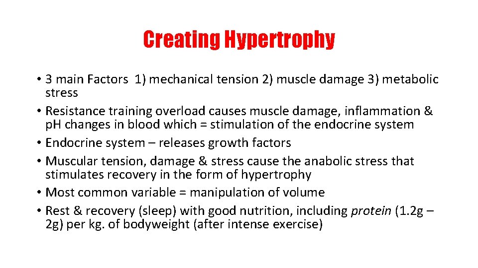 Notes from NSCA Guide to Hypertrophy Training Need